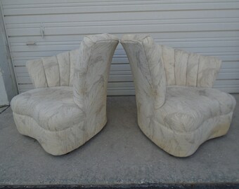 Pair Asymmetrical Back Chairs Art Deco Clam Back Shell Opposite ...