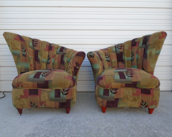 TLC Pair Asymmetrical Back Chairs Art Deco Clam Back Shell Opposite ...