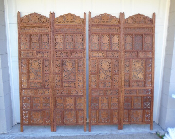 Moroccan Screen Room Divider Indian Carved Wood Partition Folding Asian ...