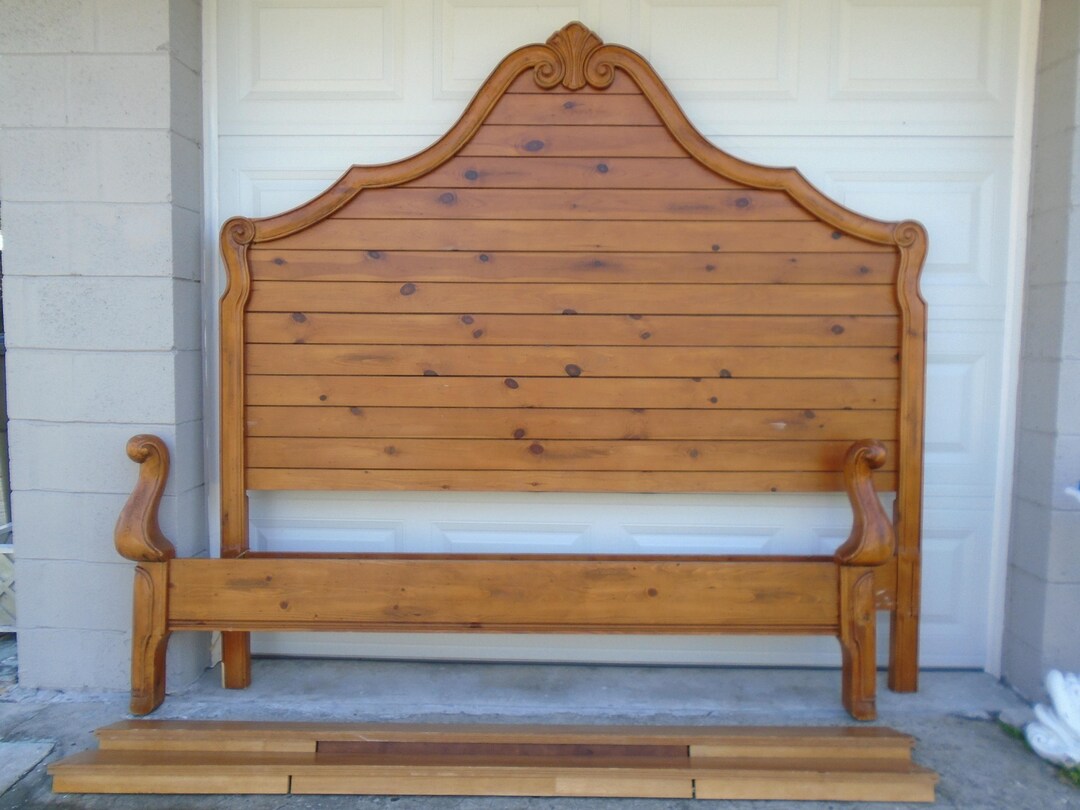 Tall King Size BED French Country Headboard Cottage Wood Carved Shell ...