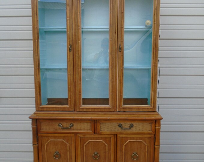 Faux Bamboo China Cabinet Hutch Broyhill 2 Pces Palm Beach Hollywood ...