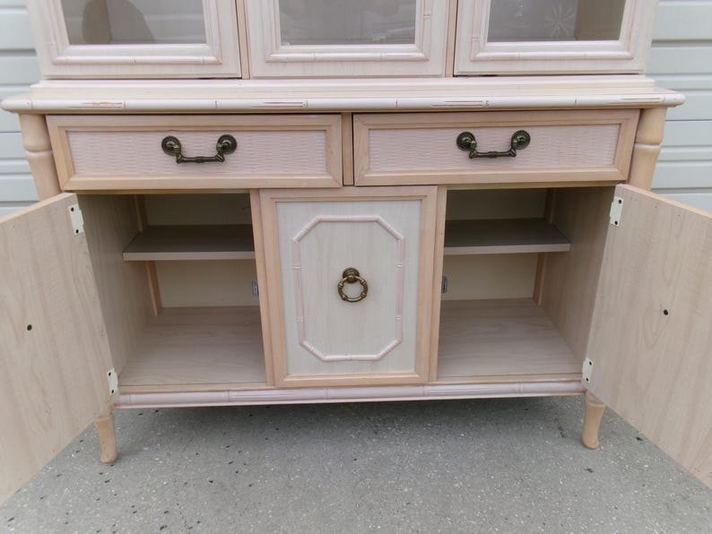 Faux Bamboo China Cabinet Hutch Broyhill 2 Pces Palm Beach Hollywood ...
