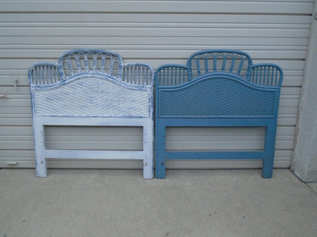 Ficks Reed Pair Twin Size Headboards 2 Hollywood Regency Rattan Cottage ...