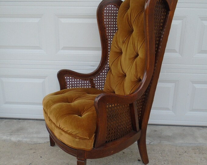 Lounge Chair Wingback Cane Narrow Tall Hollywood Regency French Country ...