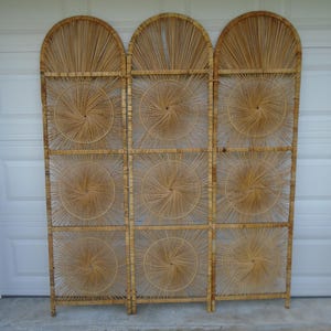 Vtge Sunburst Wicker Privacy Screen Room Divider Partition Peacock ...
