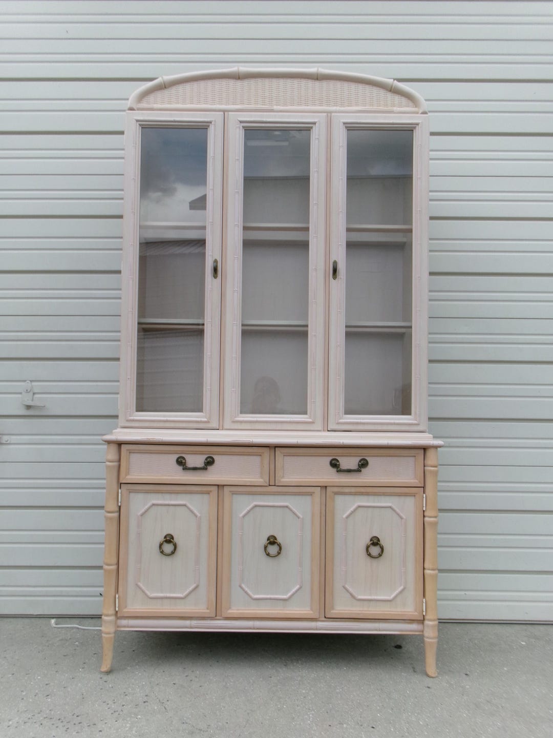 Faux Bamboo China Cabinet Hutch Broyhill 2 Pces Palm Beach Hollywood ...