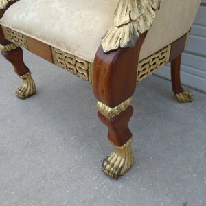 Asian Carved Lion Foo Dog Head Lounge Chair Gold Paw Feet Hollywood ...