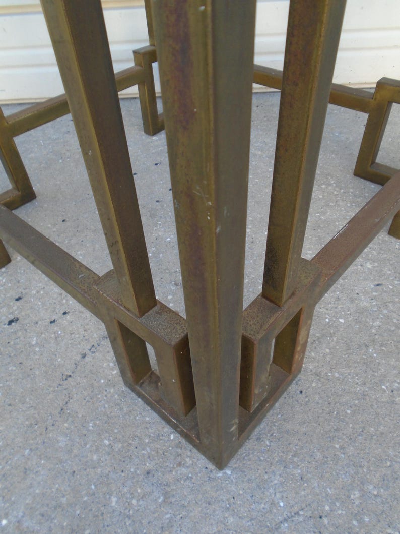 Greek Key Art Deco Table Base Center Coffee or Side End Metal Hollywood ...