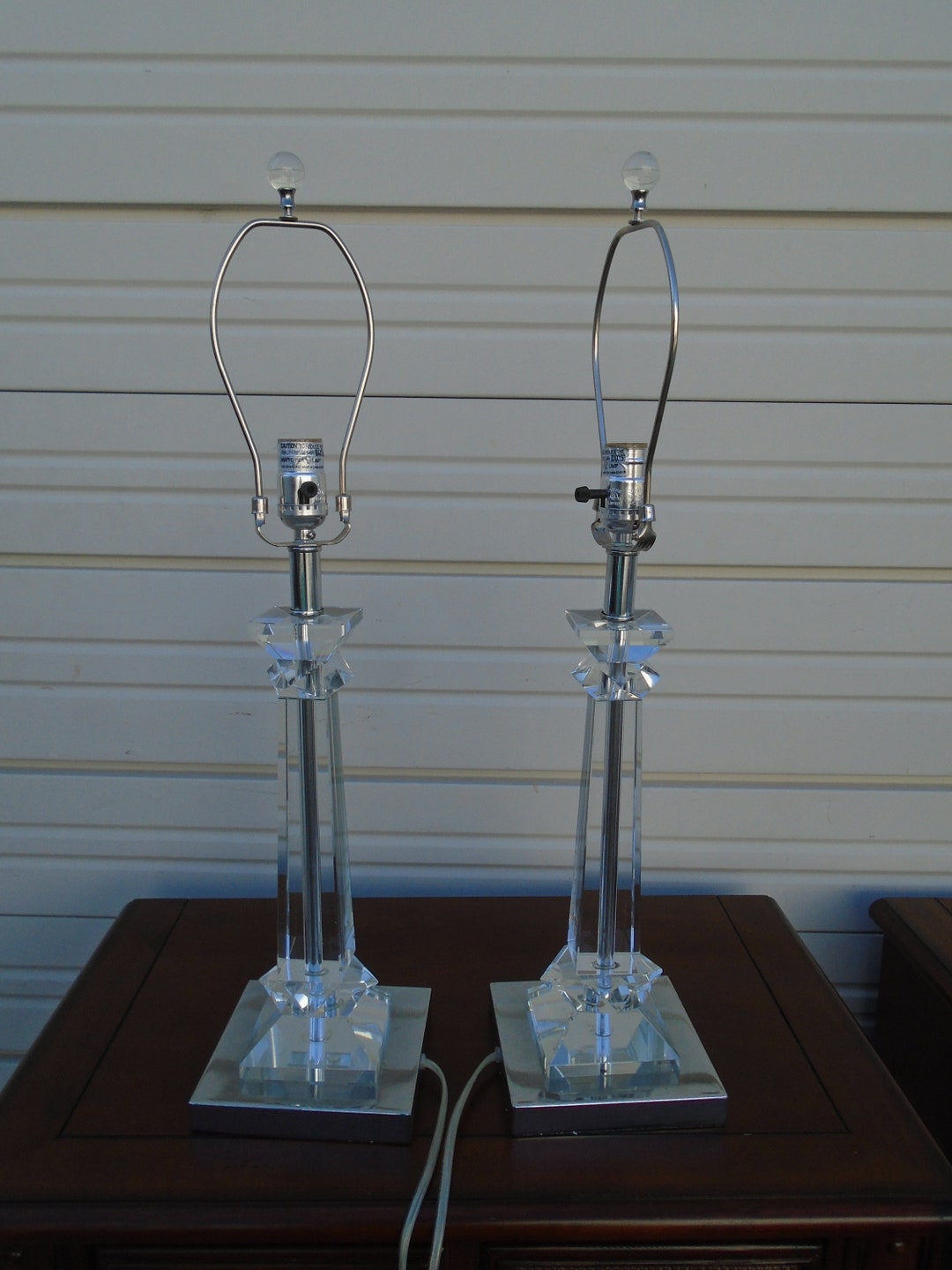 Pair Architectural Table Lamps Lucite 2 Modern Acrylic Hollywood ...