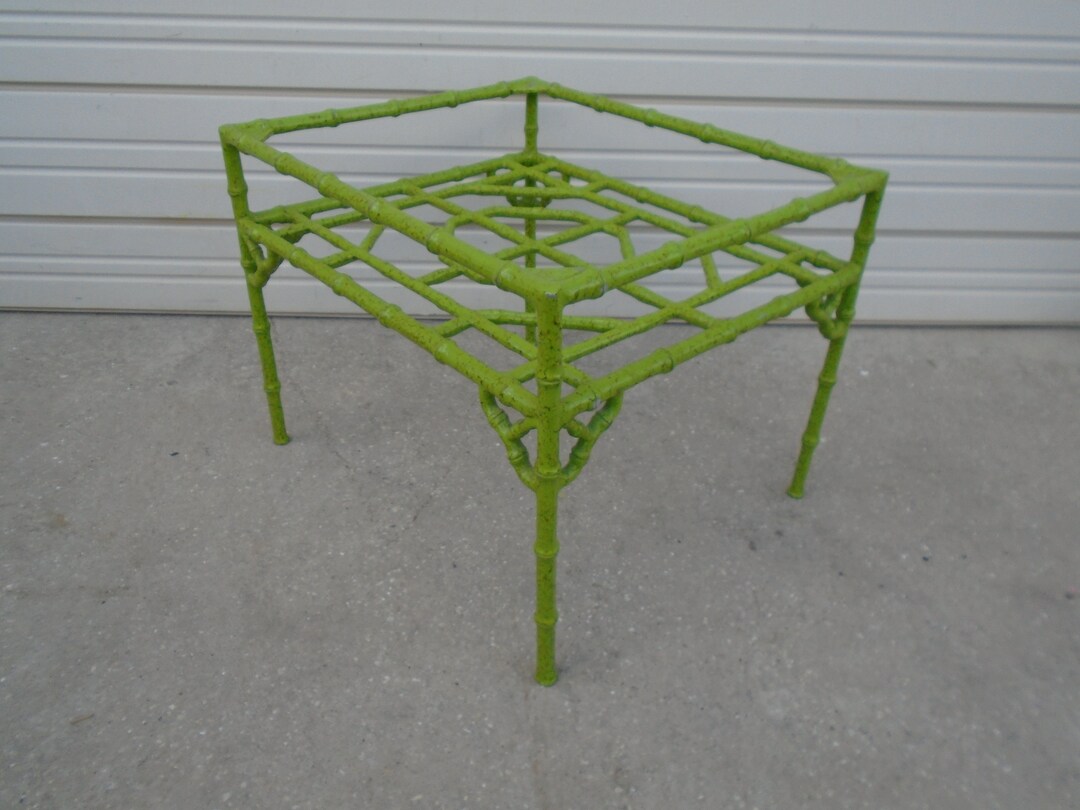 RARE Asian Fretwork Faux Bamboo Table Metal Coffee End Phyllis Morris ...