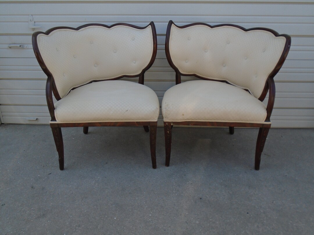 Art Deco Pair Asymmetrical Chairs Leaf Shape Opposite Arms One - Etsy
