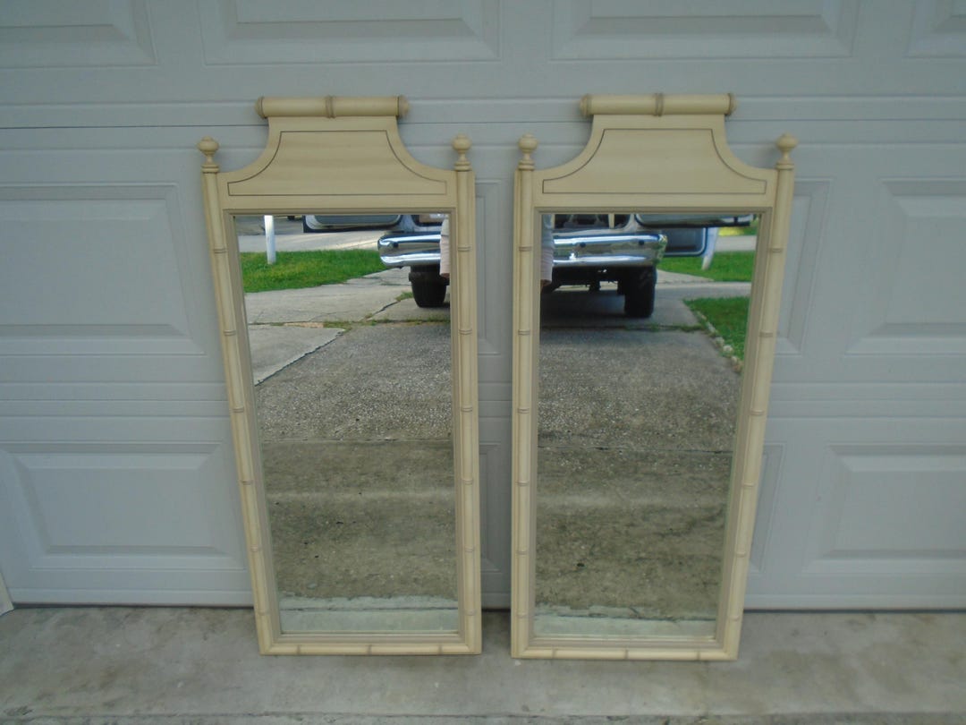 Set 2 Faux Bamboo Henry Link Mirrors Narrow Tall Bali Hai Pair Hollywood Regency Palm Beach ...