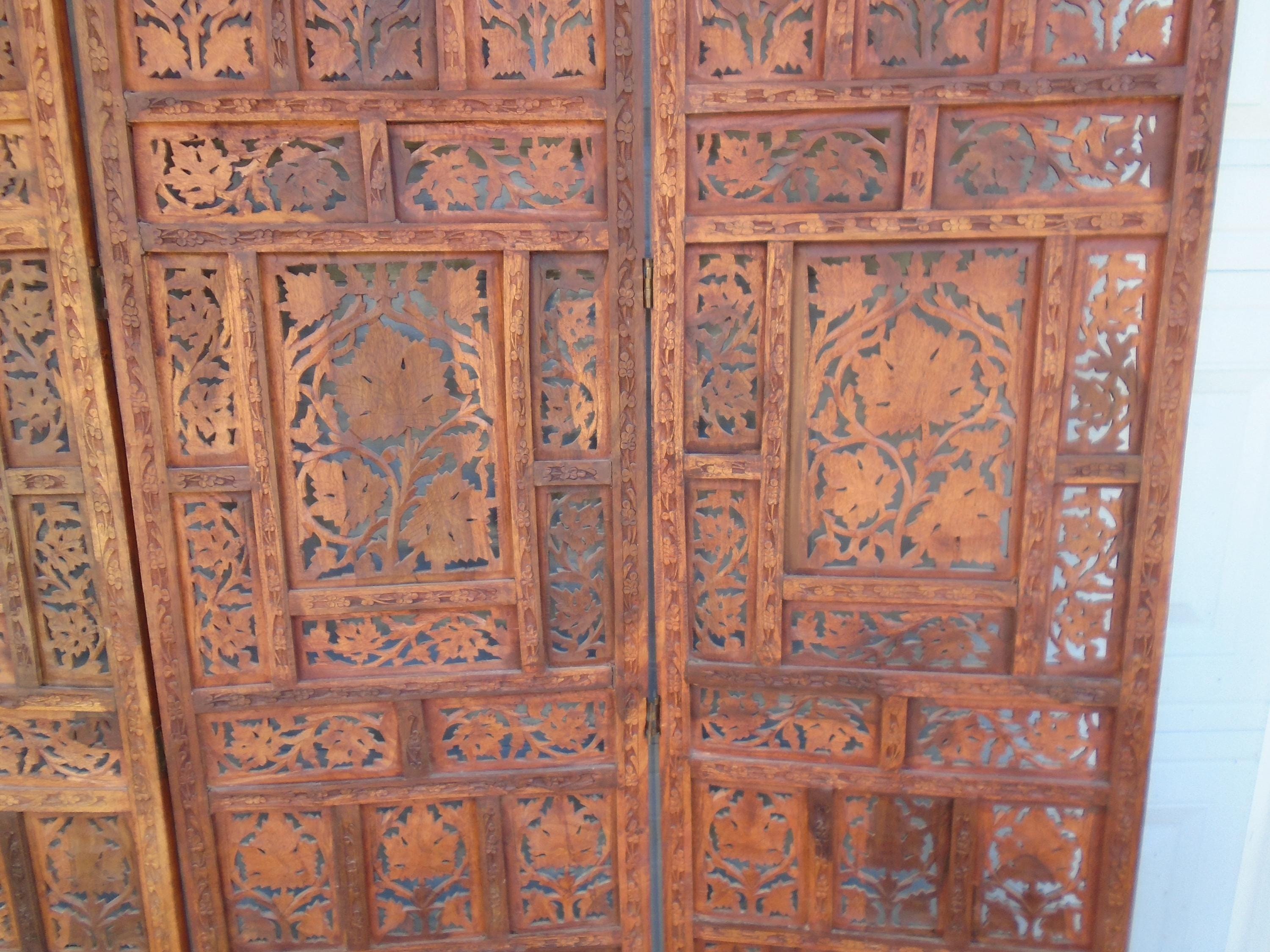 Moroccan Screen Room Divider Indian Carved Wood Partition Folding Asian ...