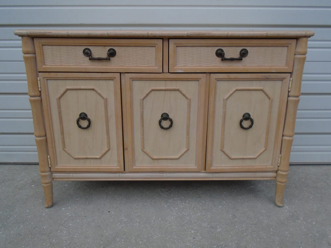 Faux Bamboo Broyhill Buffet Server Sideboard Dining Cabinet Bachelor ...