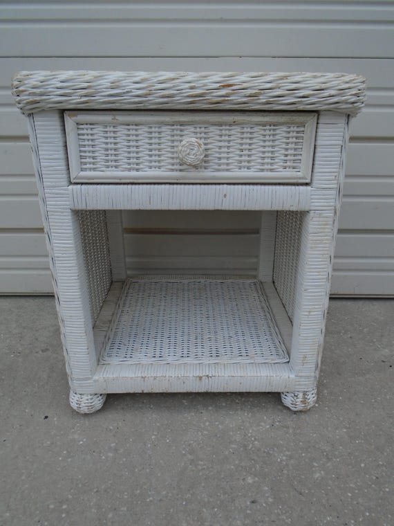 White wicker nightstand store