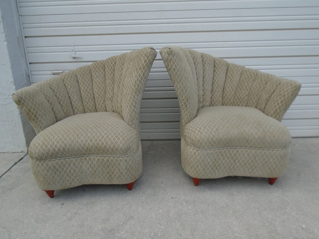 Set 2 Asymmetrical Back Chairs Art Deco Clam Back Shell - Etsy