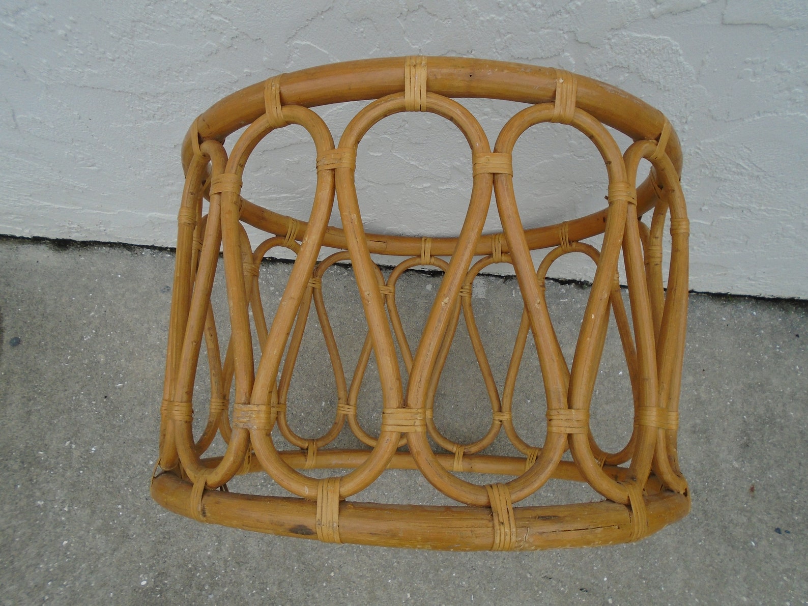 Bamboo Round Base Ottoman Stool Table Footrest Rattan Hollywood Regency ...