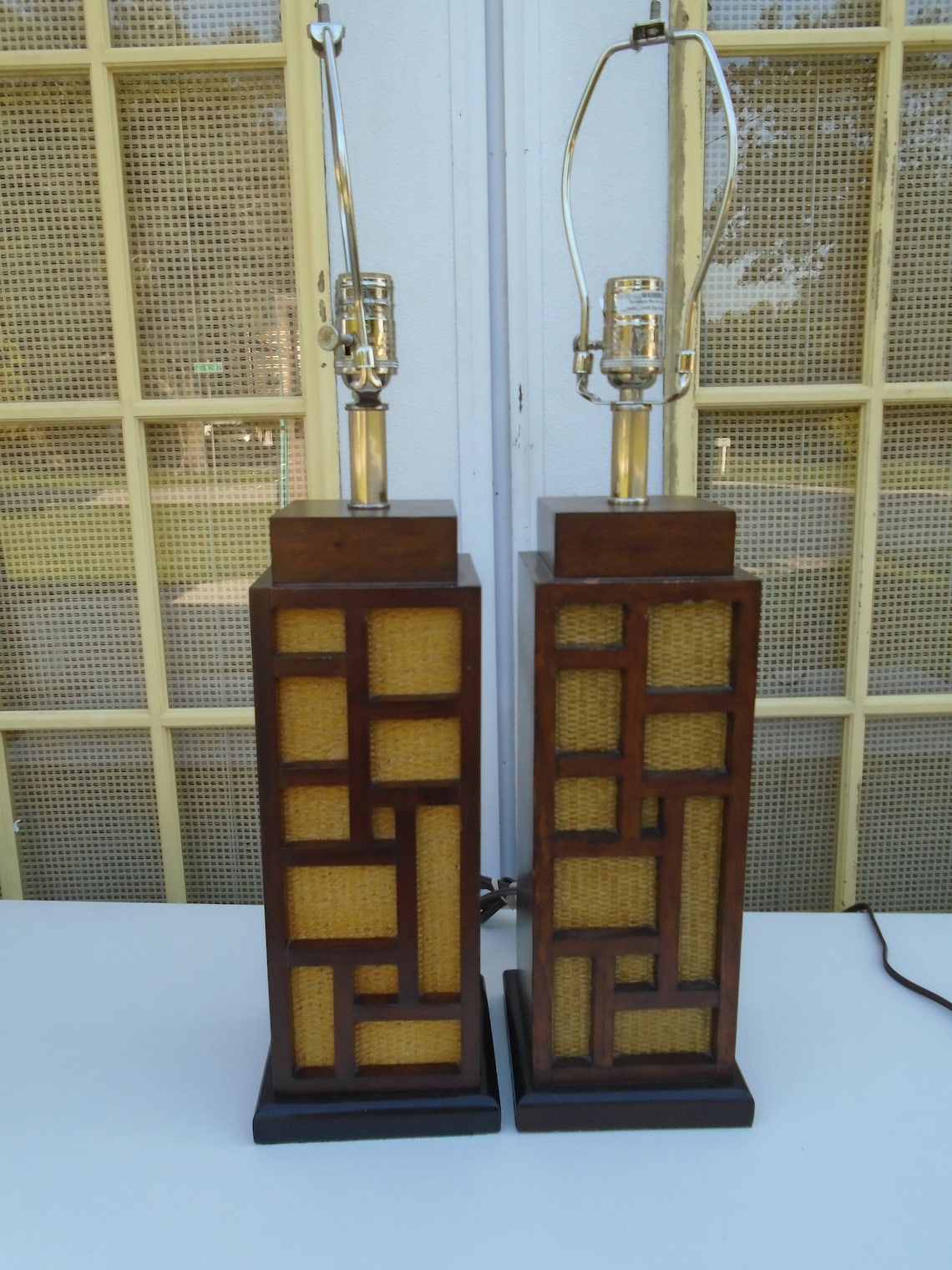 Fretwork Pair Table Lamps Asian Tommy Bahama Chinese | Etsy