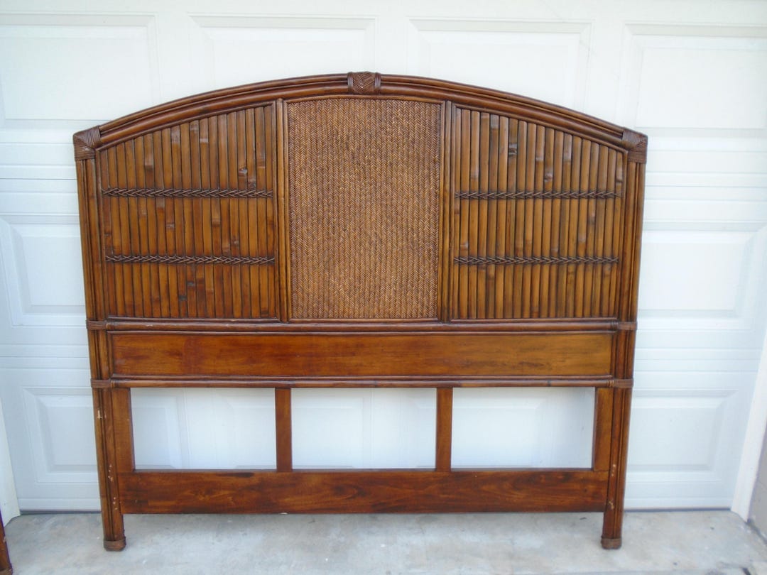 Queen Size Headboard Tropical Modern Bamboo Flat Rattan Pelican Reef ST ...