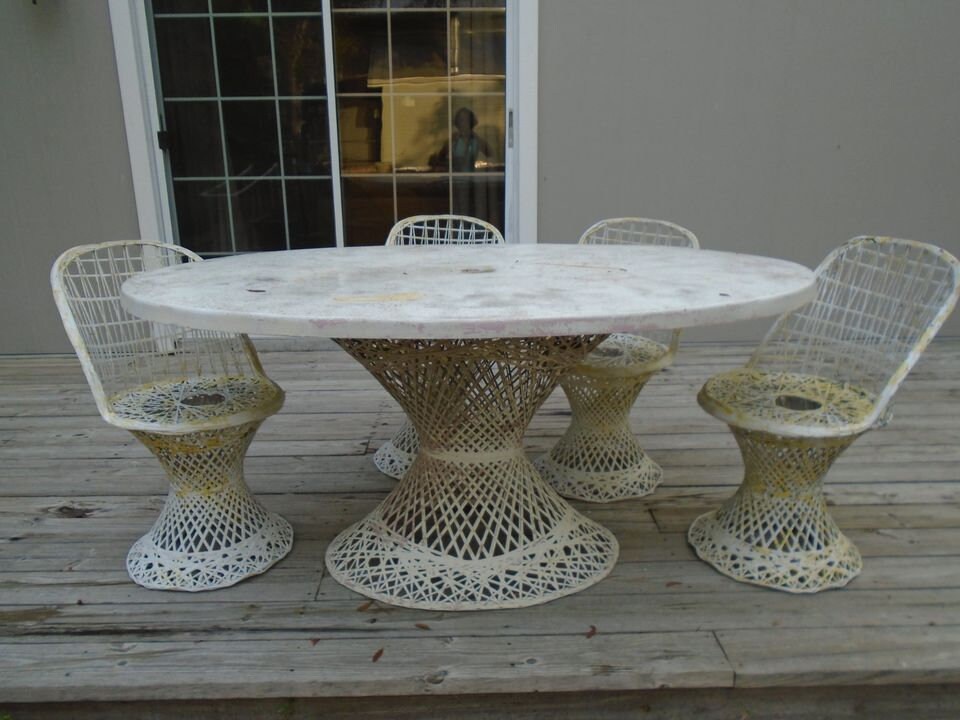 Fiberglass Dining Set 4 Chairs Table Oblong Oval Mid century Modern Spun Russell Woodard STY Patio Hollywood Regency MCM Coastal Etsy