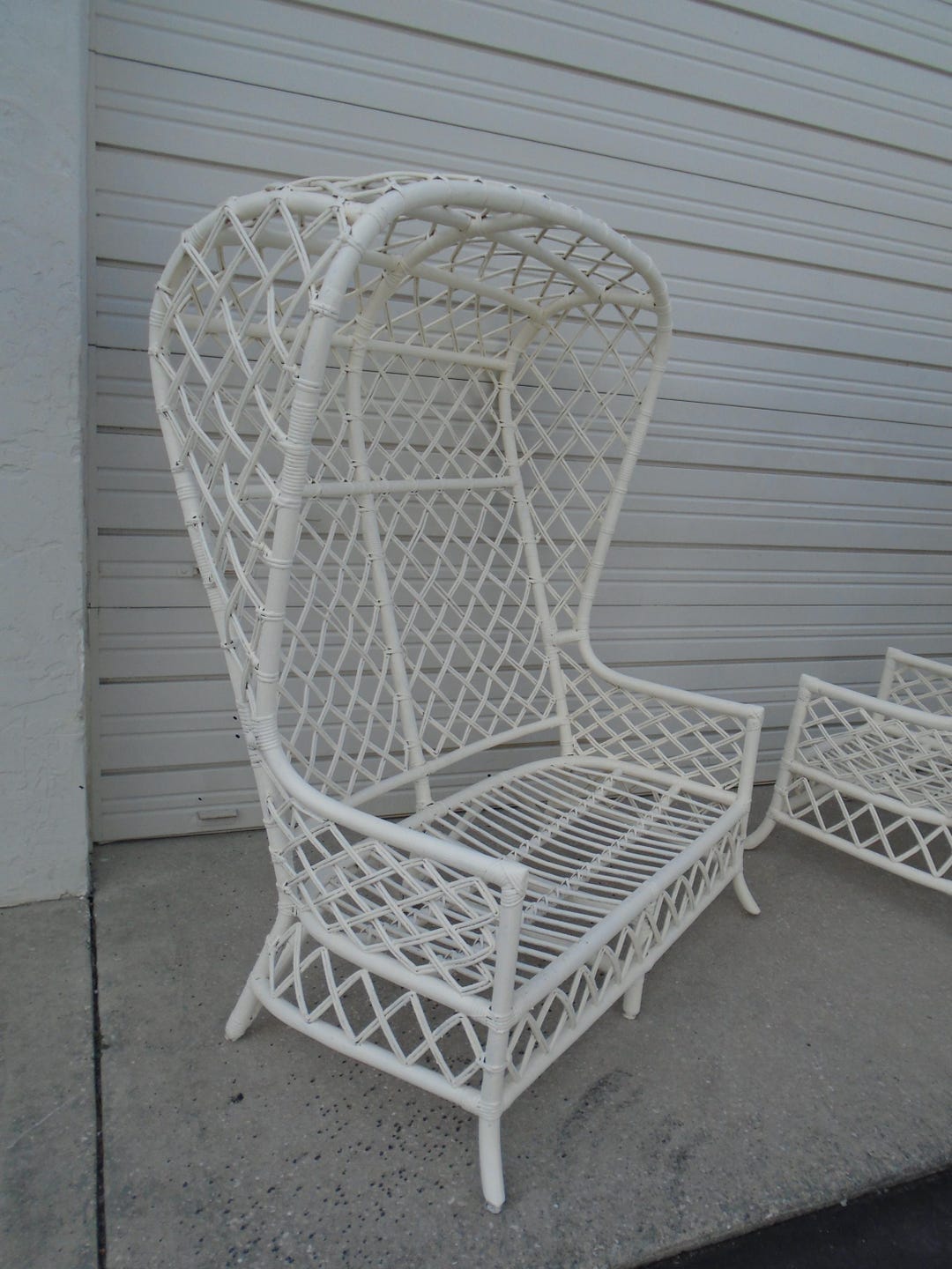 RARE Hooded Wicker Canopy Settee Sofa Loveseat Double Chair Dome ...