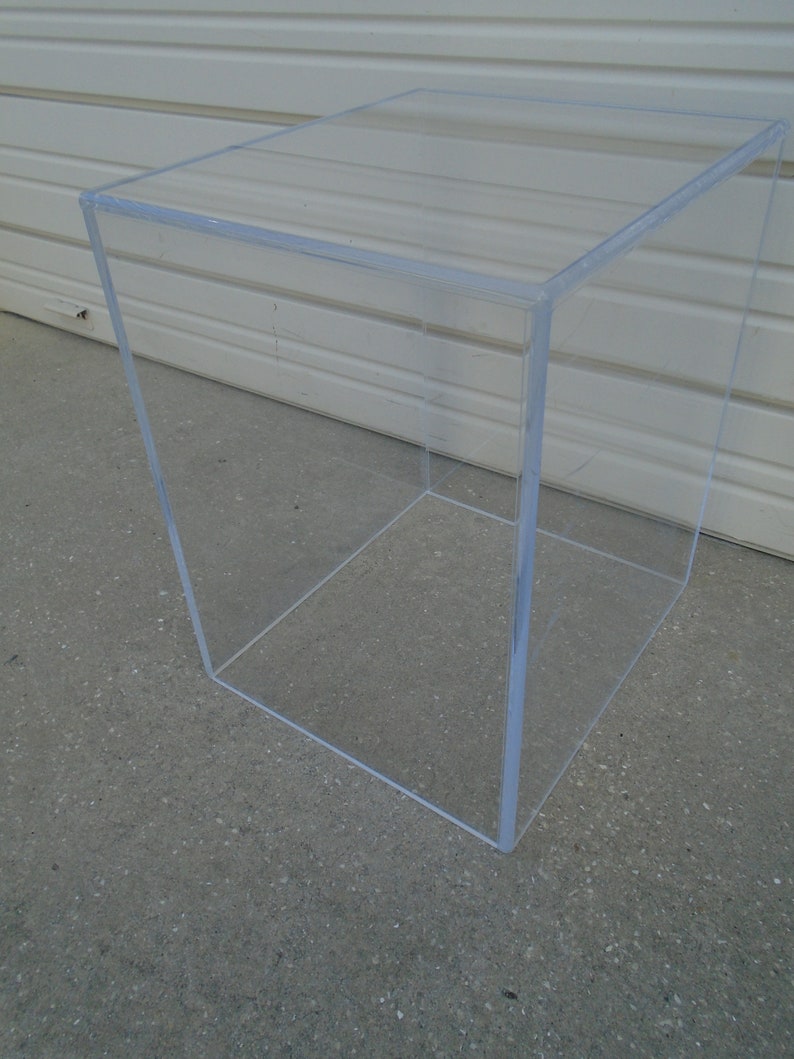 Lucite End Table Cube Pedestal Stand Plant Acrylic Mid Century Modern ...