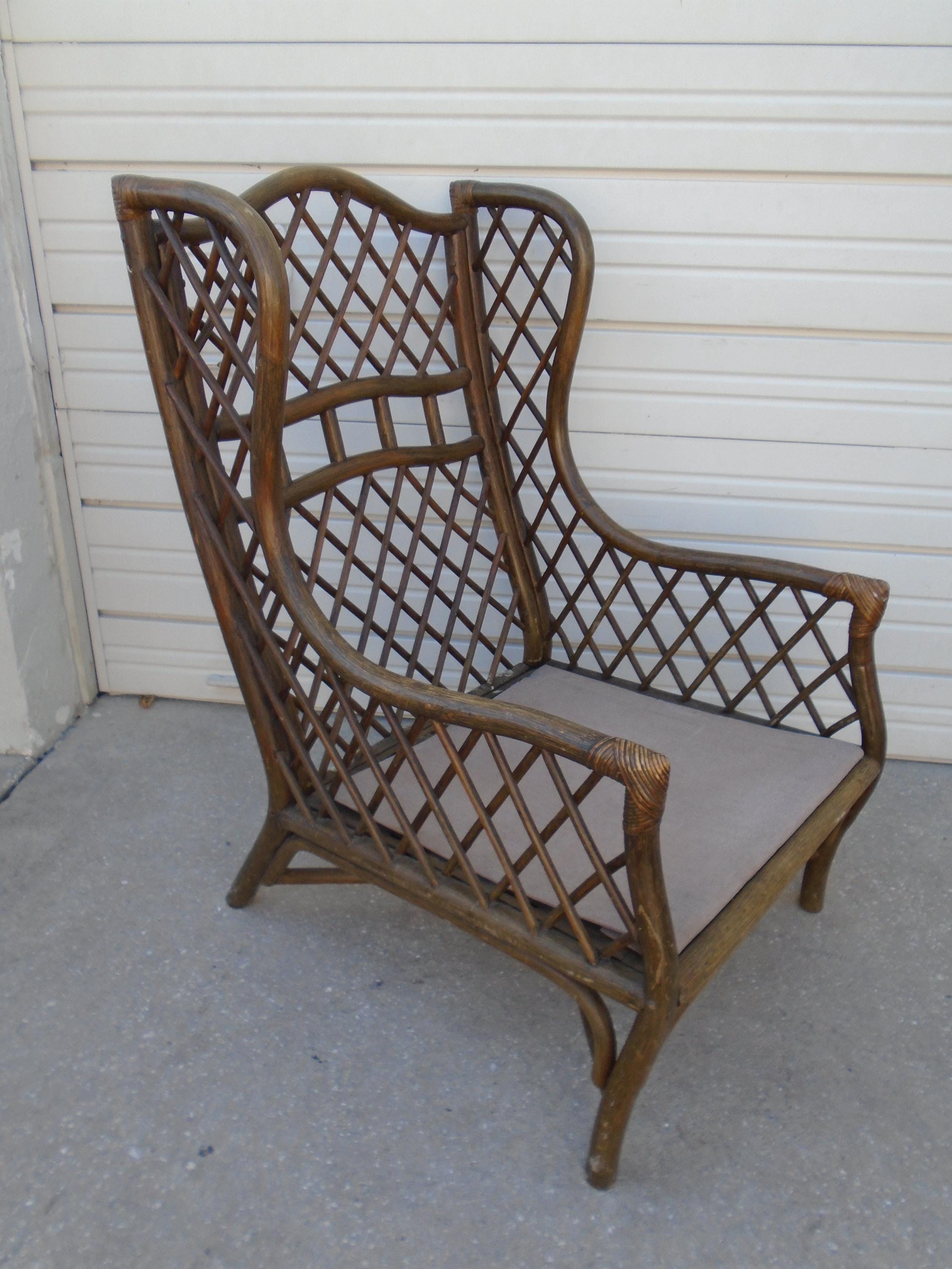 Bamboo Wingback Lounge Chair Ears Trellis Rattan Chippendale Fretwork ...