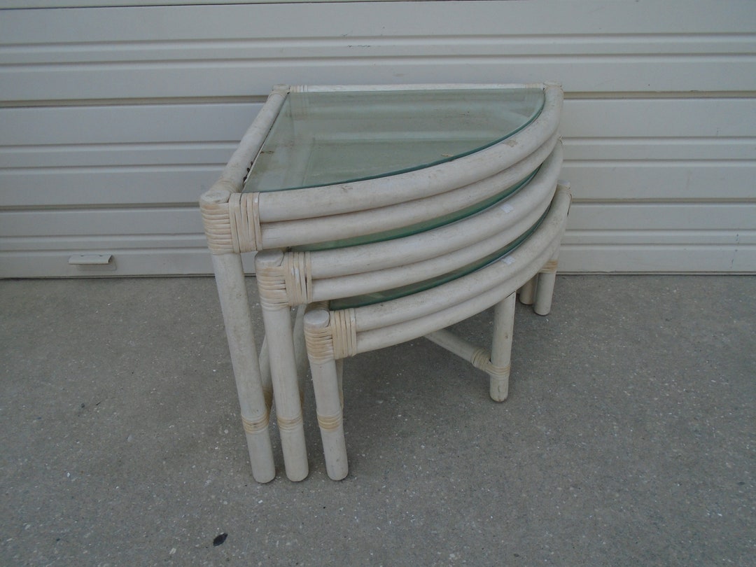 Rare Corner 3 Nesting End Tables Bamboo West Indies Regency Rattan Palm ...
