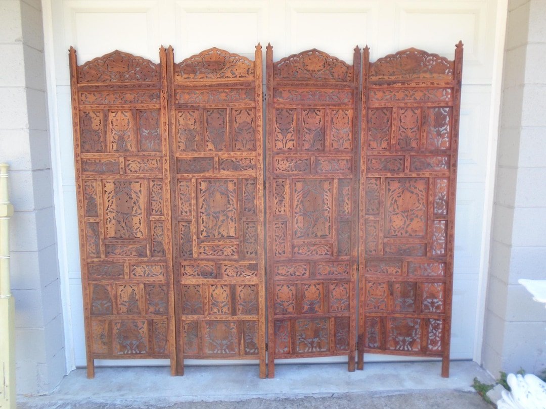 Moroccan Screen Room Divider Indian Carved Wood Partition Folding Asian ...