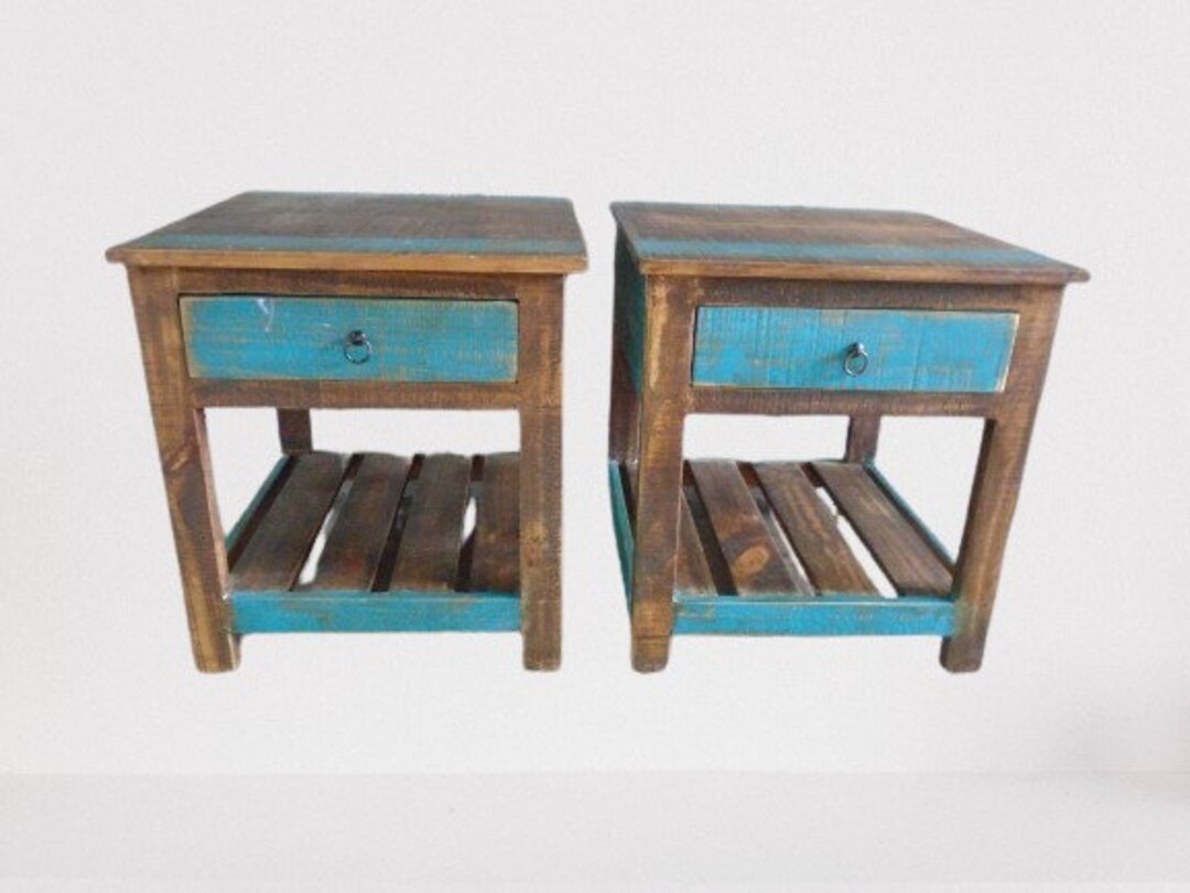 Pair Nightstands Primitive Ski Lodge Rustic 2 Cabin Aspen Mountain ...