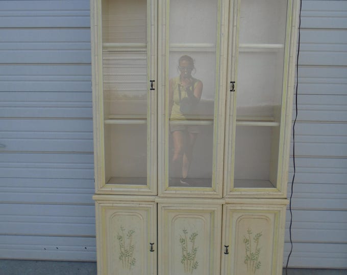 Faux Bamboo China Cabinet With Finials Hutch Hollywood Regency Bookcase ...