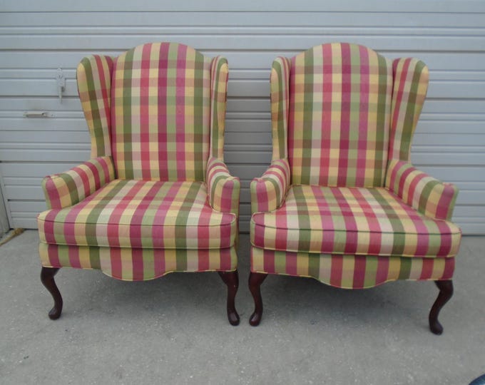 Set 2 Pair Lounge Chairs Regency Wingback With Ears Parlor Club Library ...