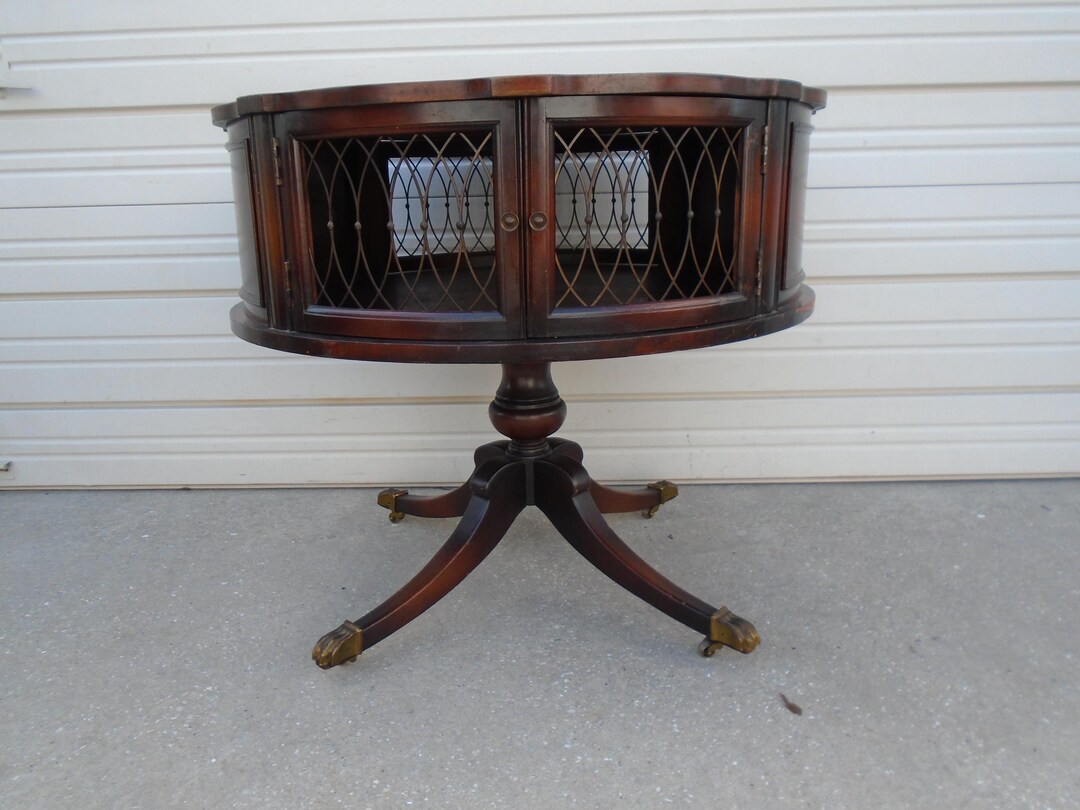 Pedestal Drum Table Center Game Foyer French Country Solid Wood Louis ...