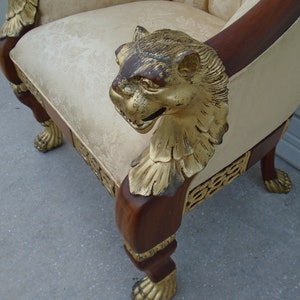 Asian Carved Lion Foo Dog Head Lounge Chair Gold Paw Feet Hollywood ...