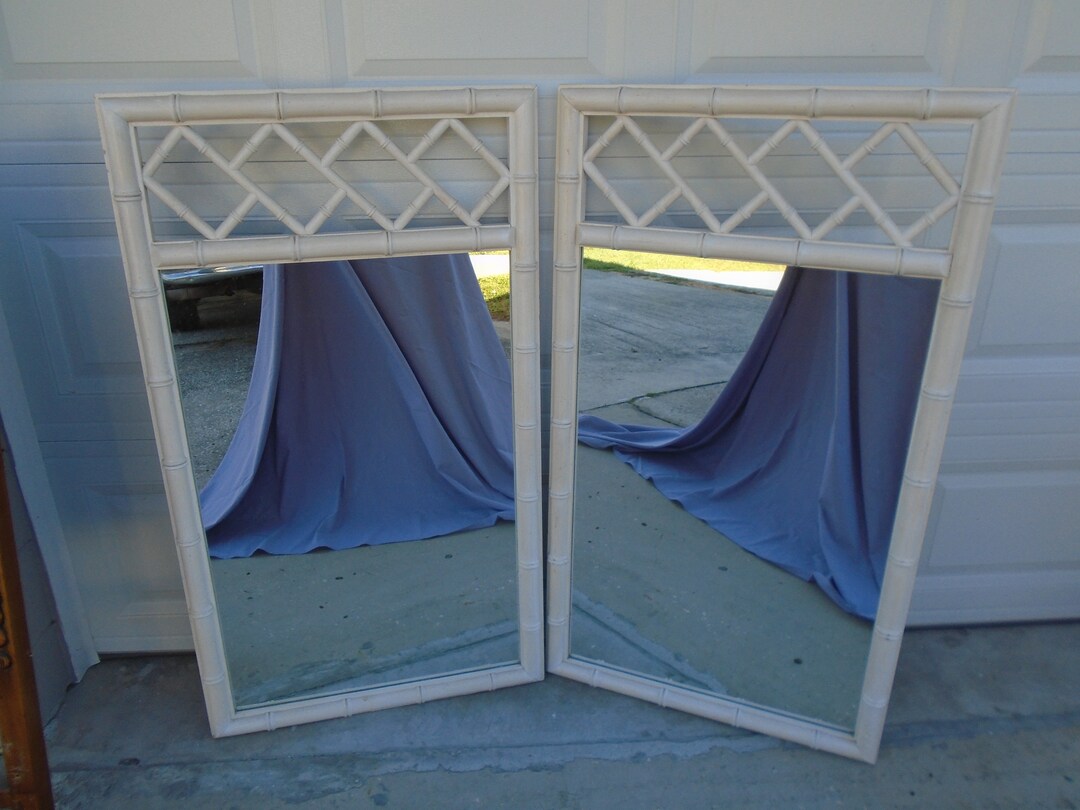 PAIR Fretwork Faux Bamboo 2 Mirrors Chinese Chippendale Hollywood ...