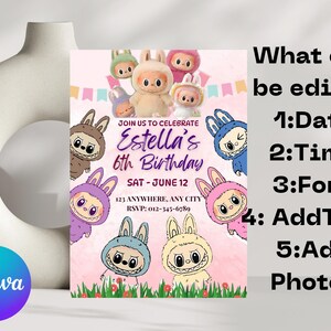 Labubu Birthday Invitation, Labubu Editable Template, Labubu Birthday ...
