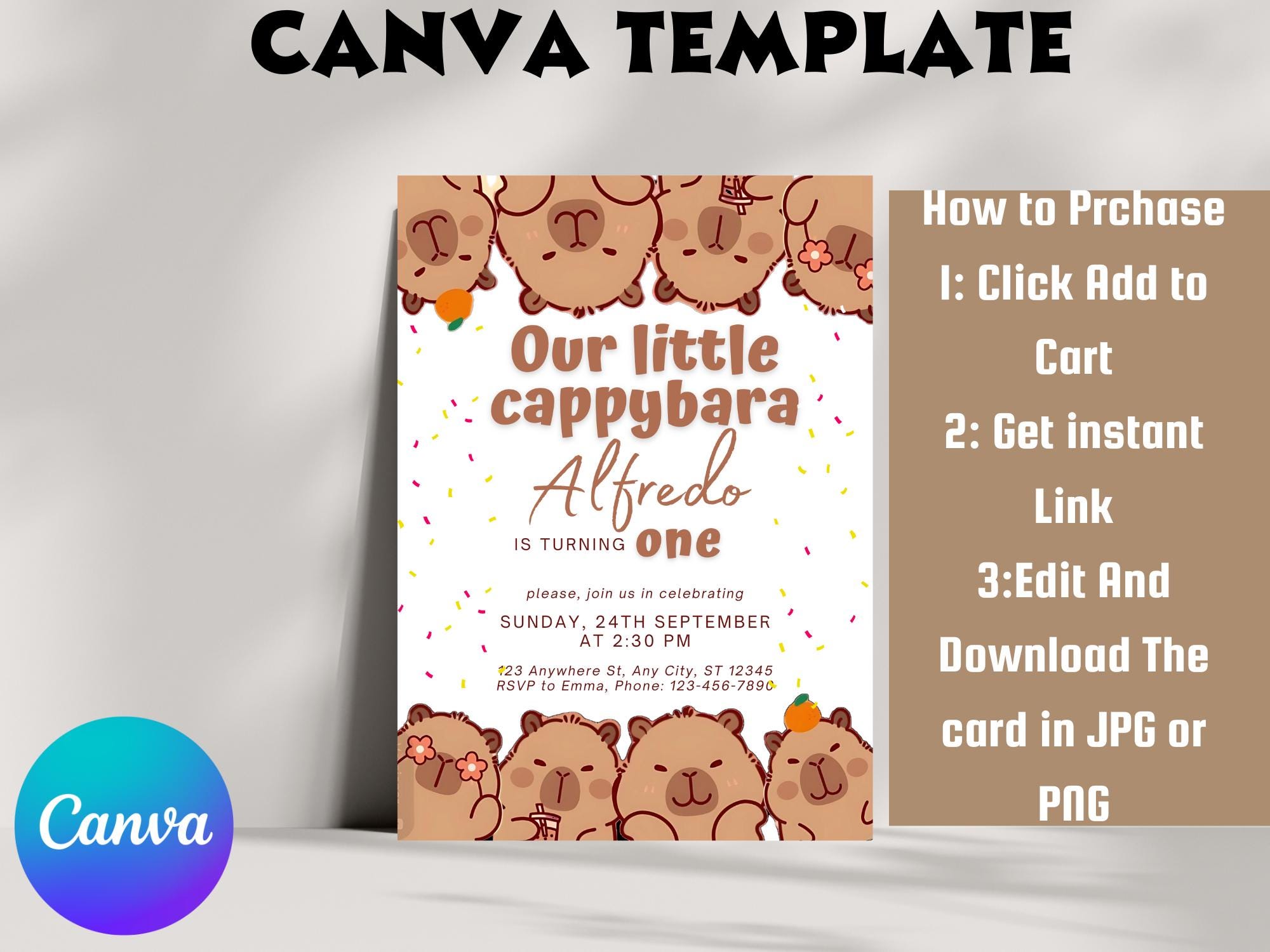 Editable Capybara Birthday Invitation, Capybara Birthday Invite ...