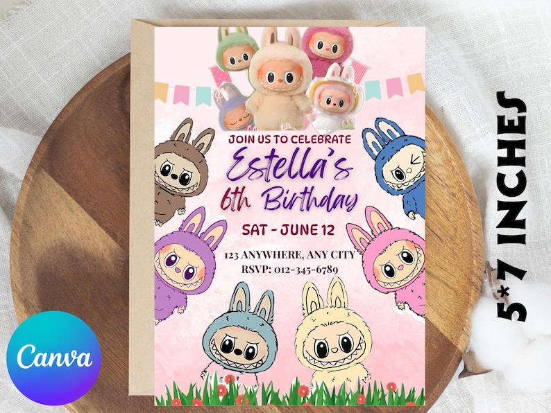 Labubu Birthday Invitation, Labubu Editable Template, Labubu Birthday ...