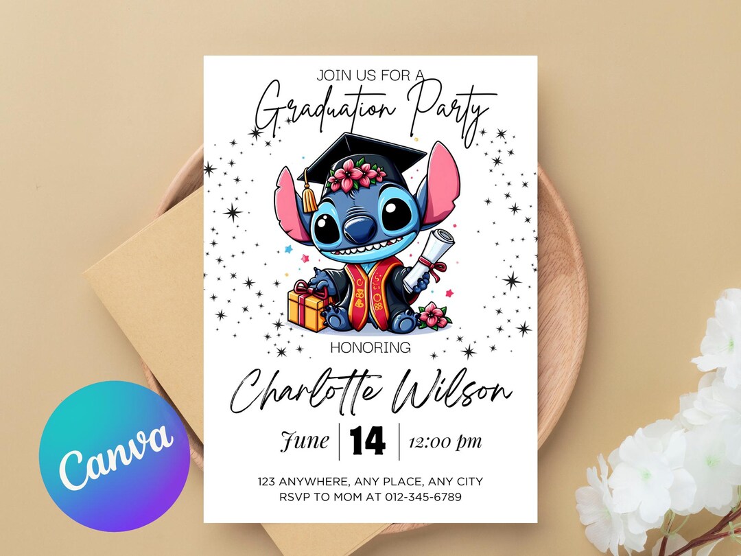 Stitch Graduation Blue Party Invitation | Stitch Lilo Kindergarten and ...