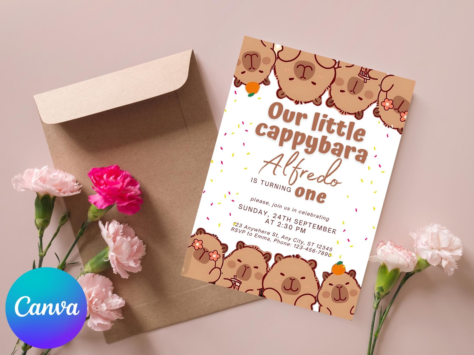 Editable Capybara Birthday Invitation, Capybara Birthday Invite ...