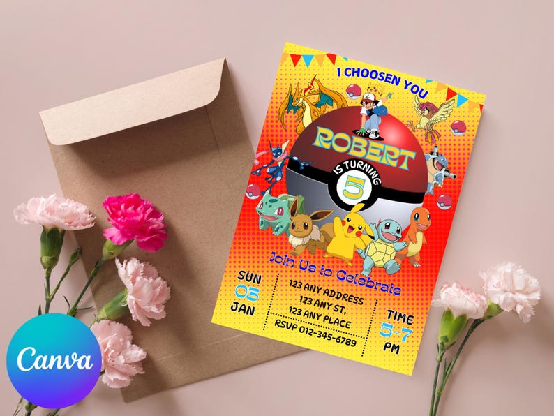 Editable Pokemon Invitation/pokemon Printable Birthday Invitation ...