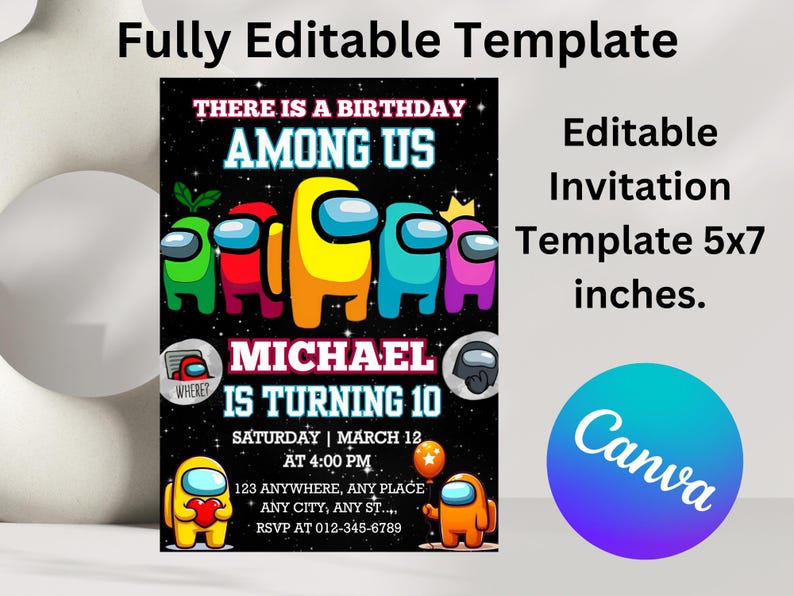 Among Us Invitation Birthday Invitation | Kids Birthday Invitation ...