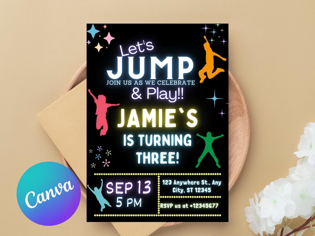 Jump Birthday Invitation, Jump Invite, Trampoline Party, Bounce House ...