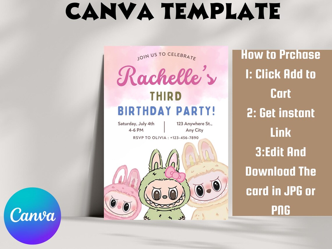 Labubu Theme Birthday Invitation | Cute Monster Labubu Invitation ...