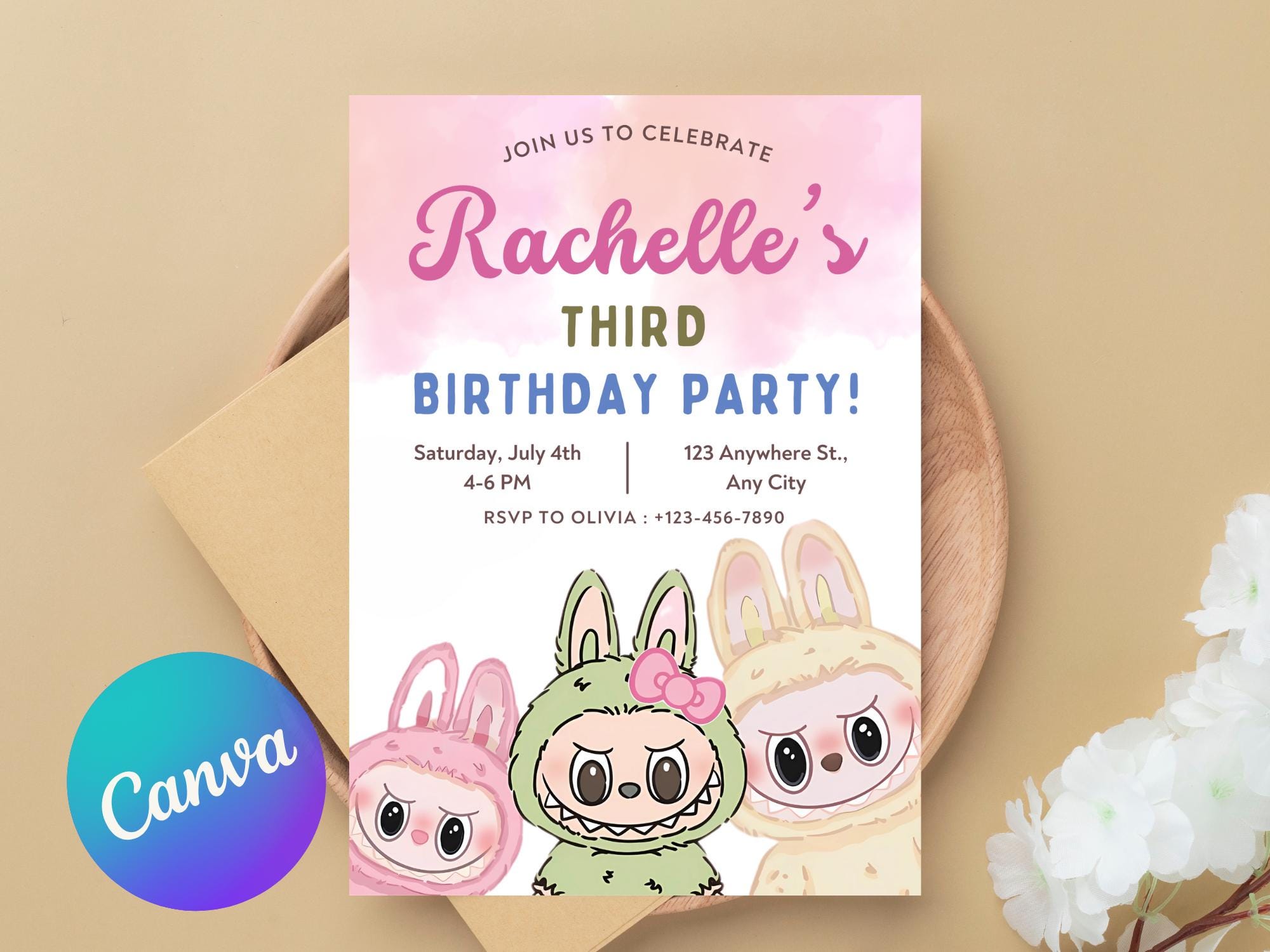 Labubu Theme Birthday Invitation | Cute Monster Labubu Invitation ...
