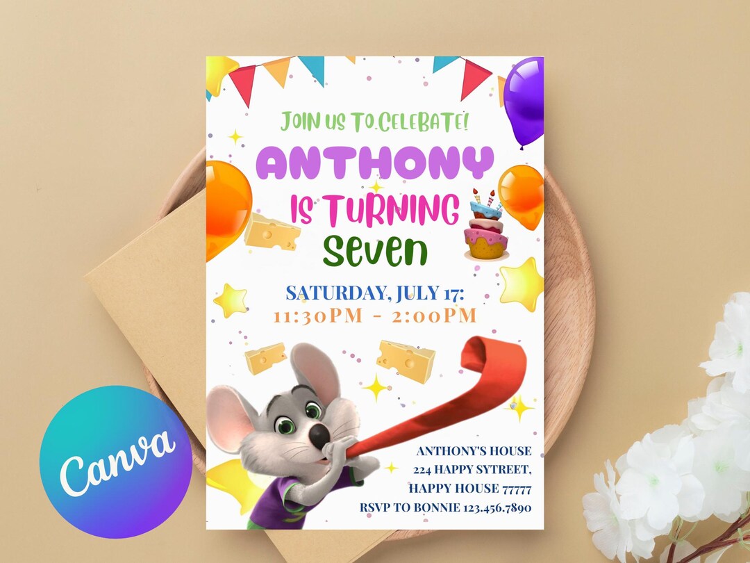 Editable Chuck E Cheese Birthday Invitation Template | Chuck Evite ...