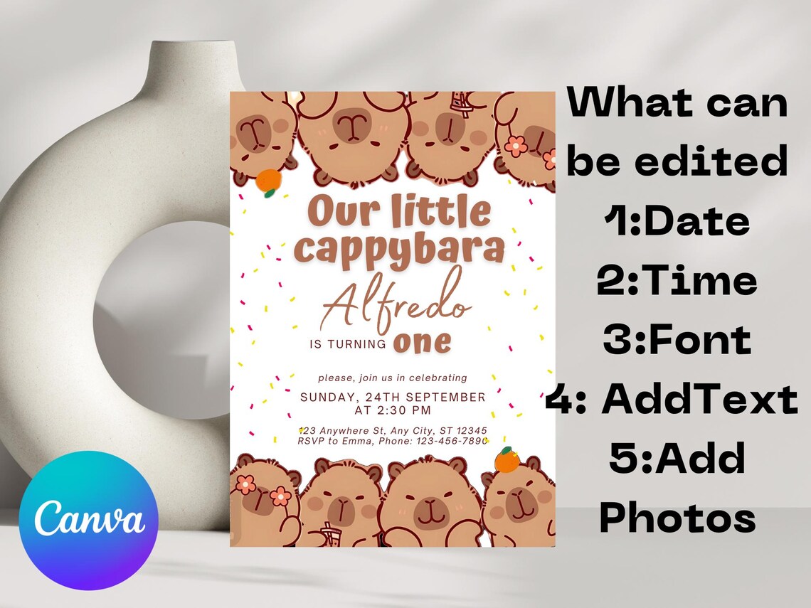 Editable Capybara Birthday Invitation, Capybara Birthday Invite ...