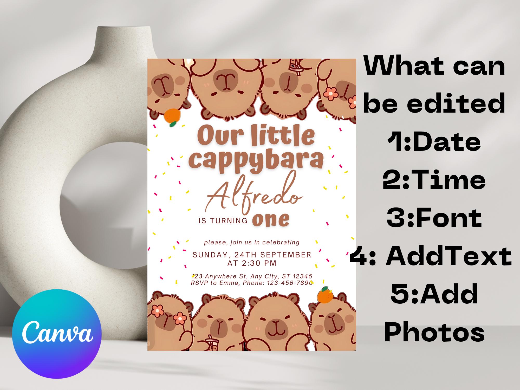 Editable Capybara Birthday Invitation, Capybara Birthday Invite ...