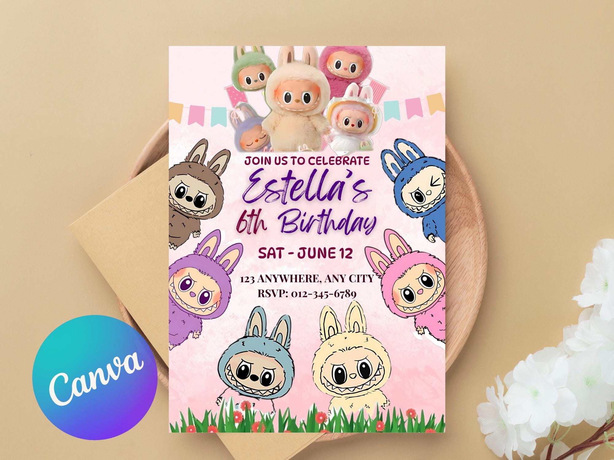 Labubu Birthday Invitation, Labubu Editable Template, Labubu Birthday ...