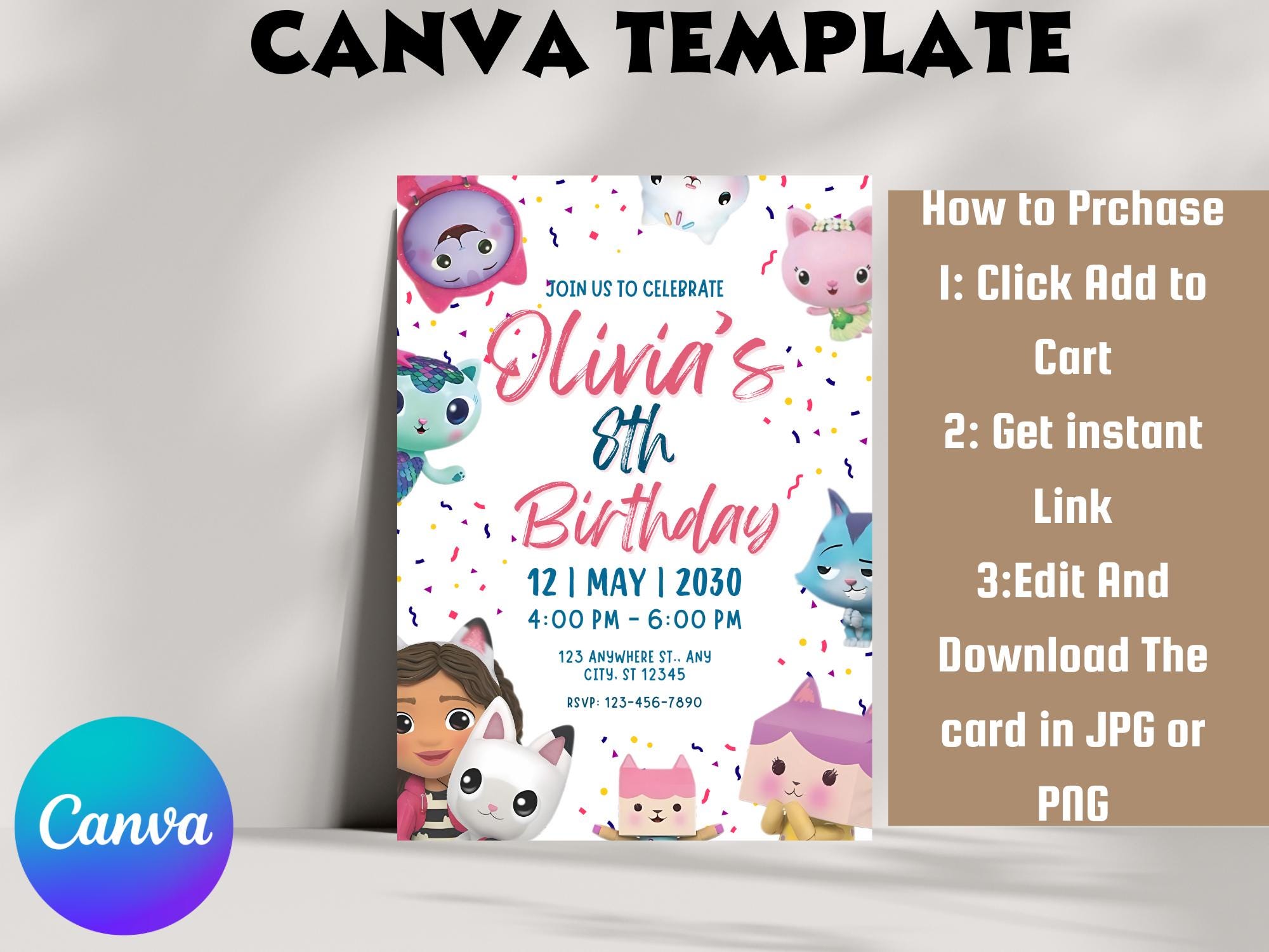 Gabby's Dollhouse Invite - Kids Birthday, Dollhouse Birthday, Editable ...